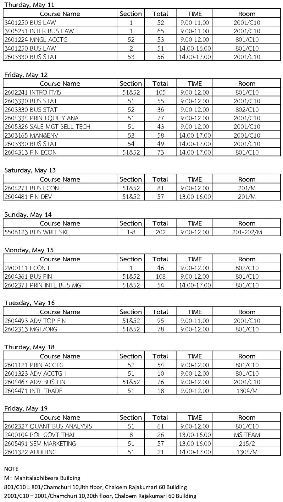Final Examination Schedule for Spring Semester 2023 of Academic year ...