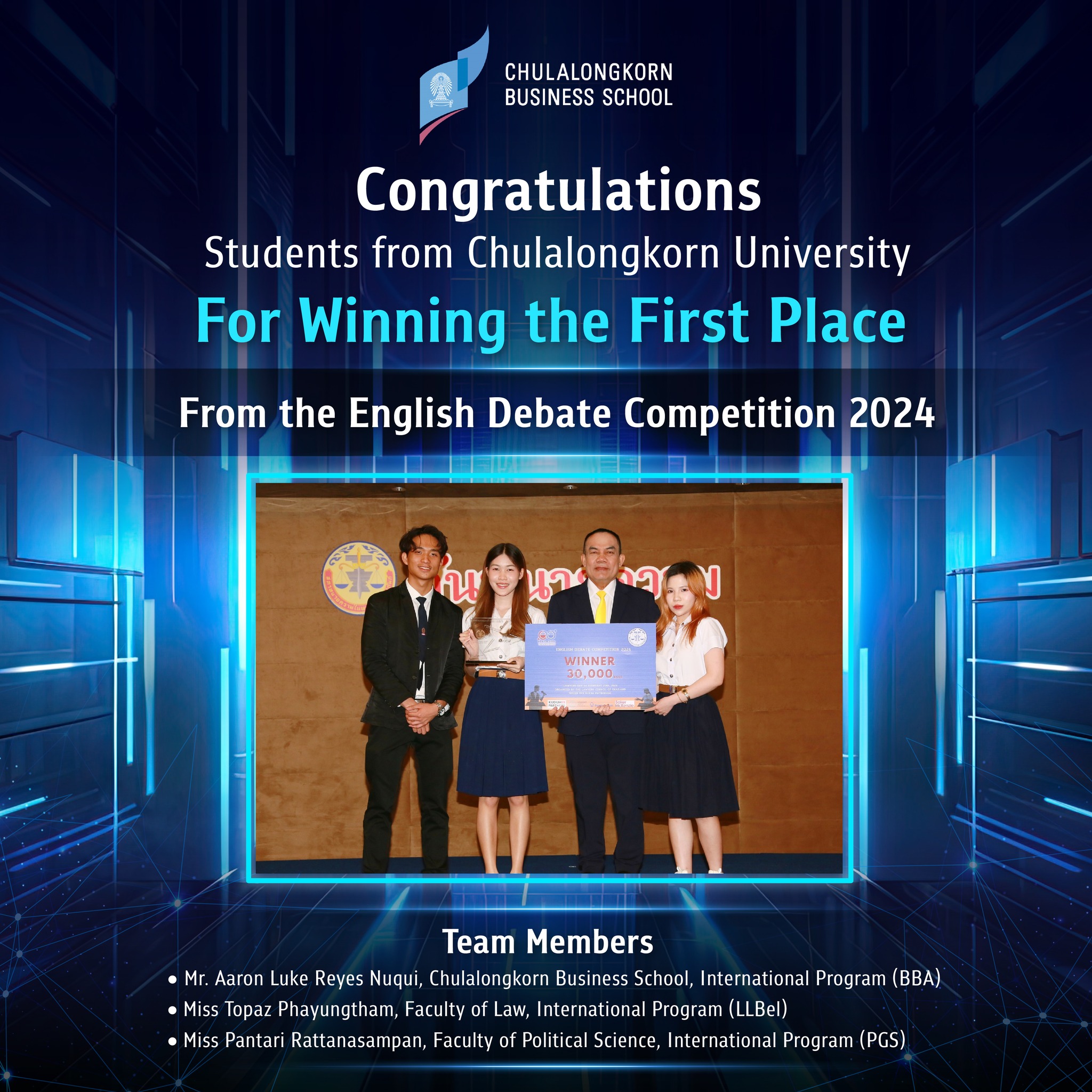 Students Chula has won the First Place and the Best Speaker award in ...